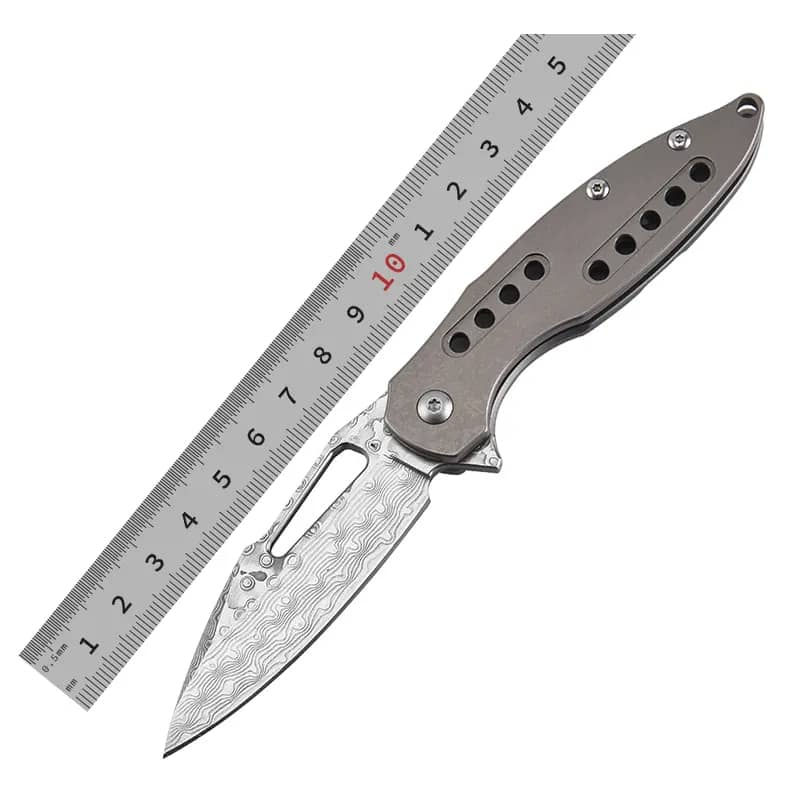 OEM Frame Lock Knife Titanium Alloy Handle (3.03 Inch Damascus Blade ...